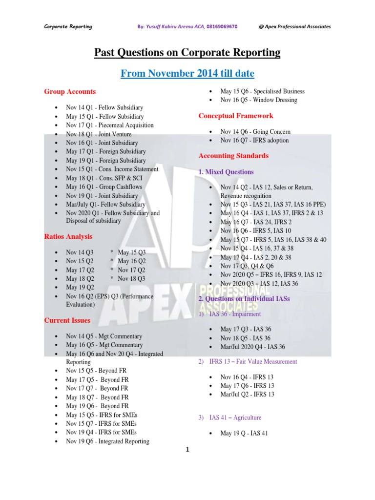 Corporate Reporting Past Questions | PDF | International Financial ...