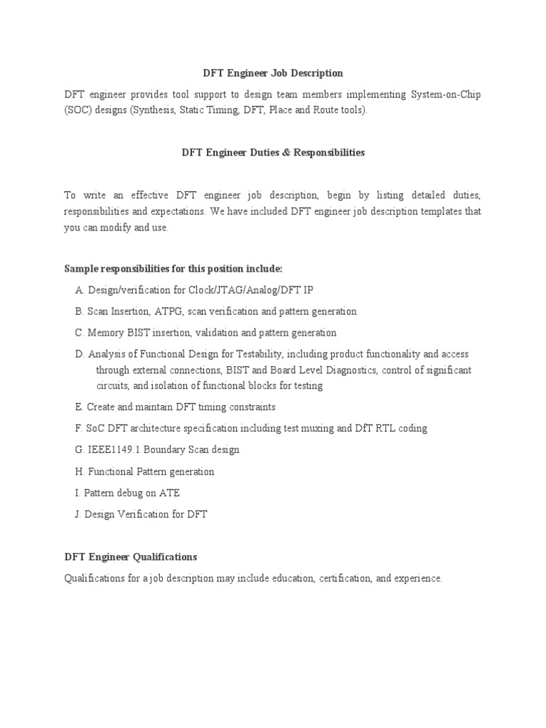 DFT Engineer Job Overview and Skills | PDF | Computers
