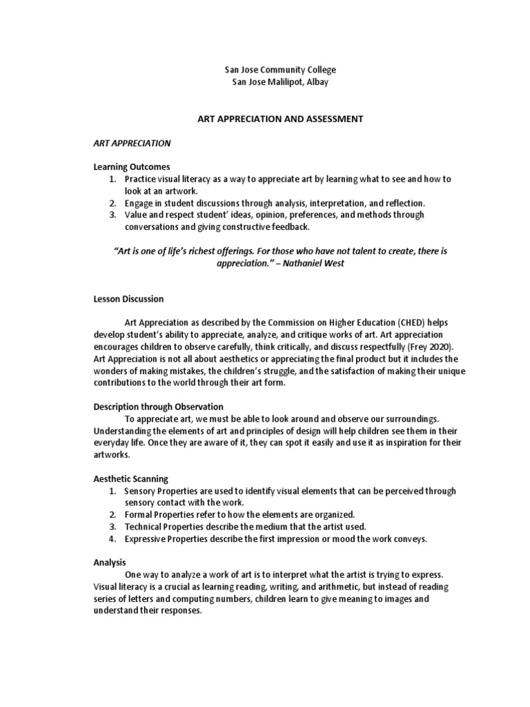 Art Appreciation and Assessment | PDF