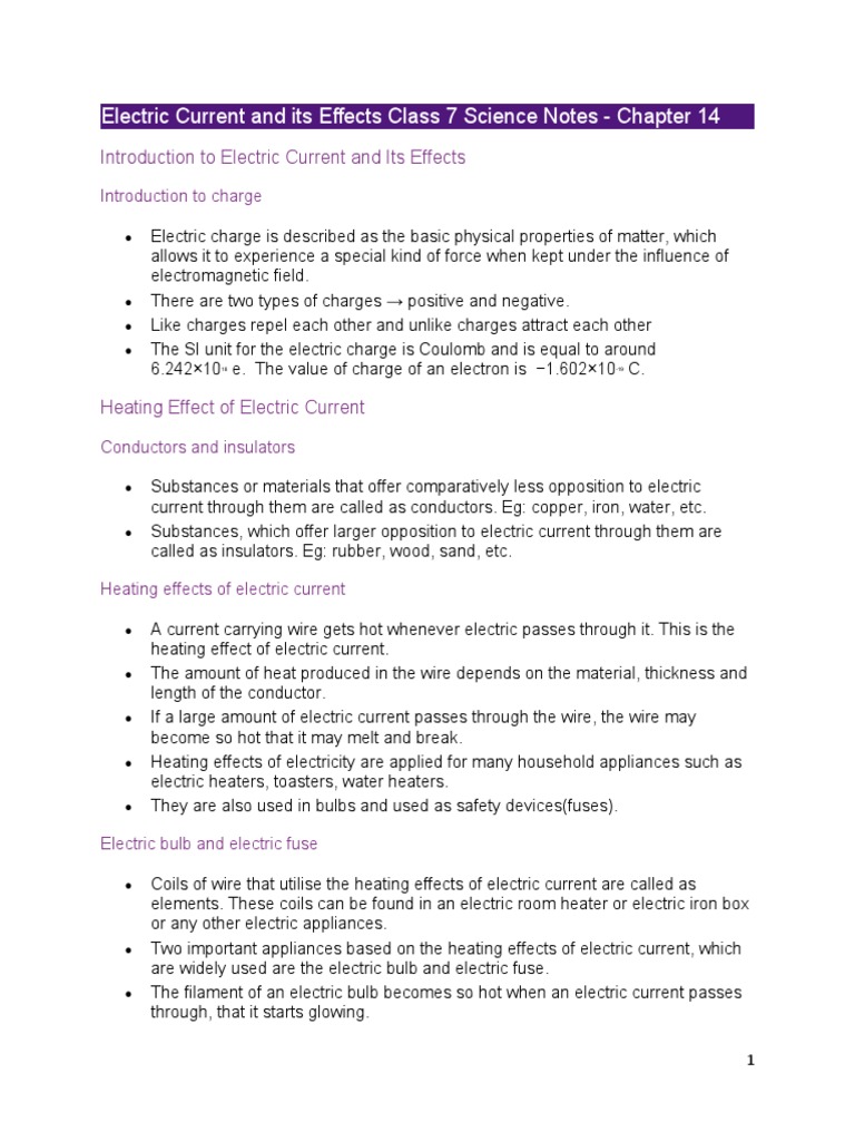 Class 7 Science: Electric Current | PDF | Electric Current | Electric ...