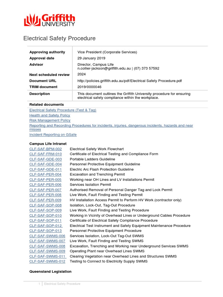 Electrical Safety Procedure | PDF | Safety | Electrical Wiring