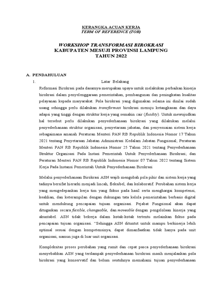 Workshop Transformasi Birokrasi Mesuji | PDF | Karier & Perkembangan | Seni