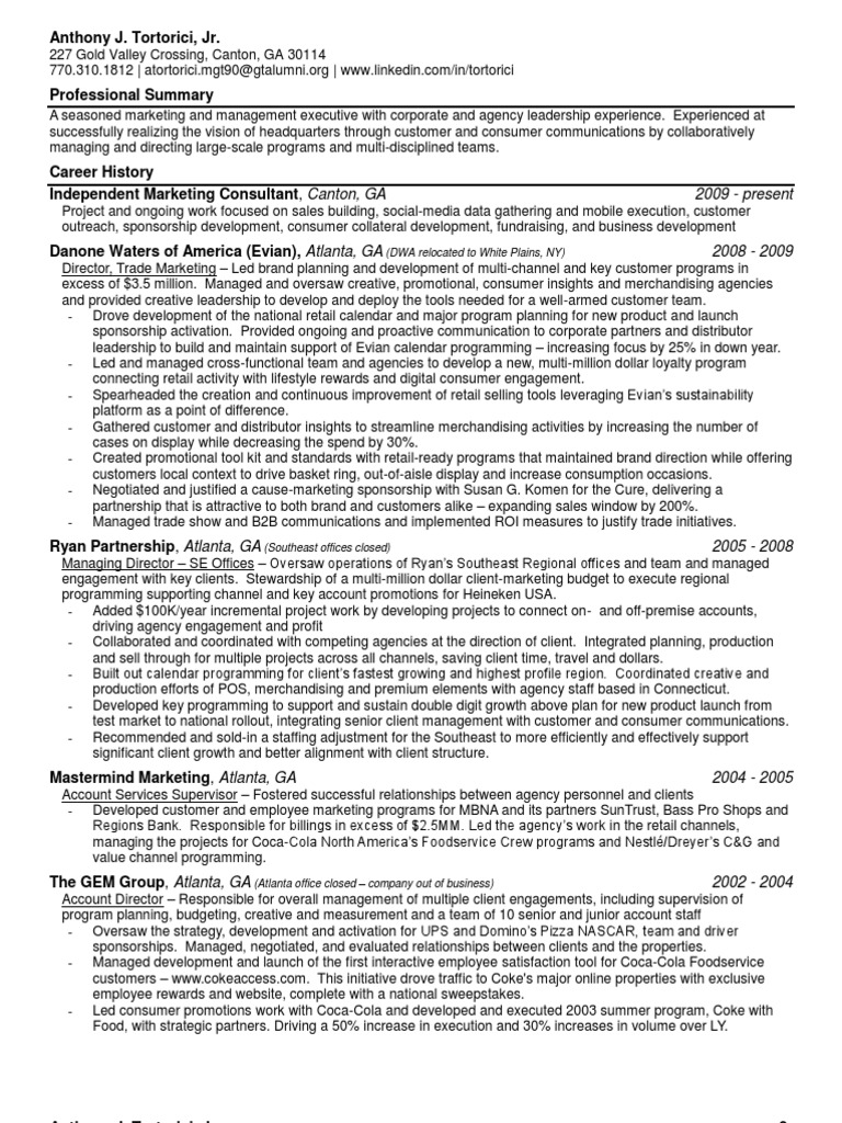 Tonytortoricijr RESUME A | PDF | Coca Cola | The Coca Cola Company
