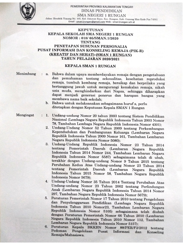 SK PiK - R Sehat Dan Kreatif Sma Negeri 1 Rungan | PDF