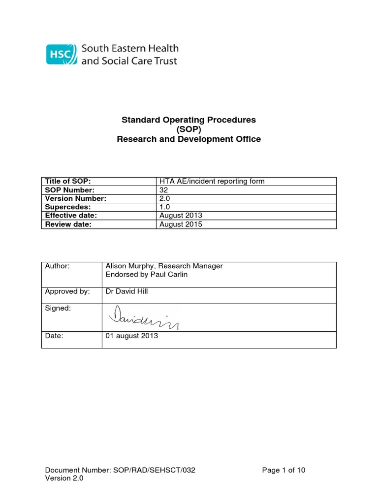 SOP32 HTA Incident Reporting Form | PDF | Occupational Safety And ...