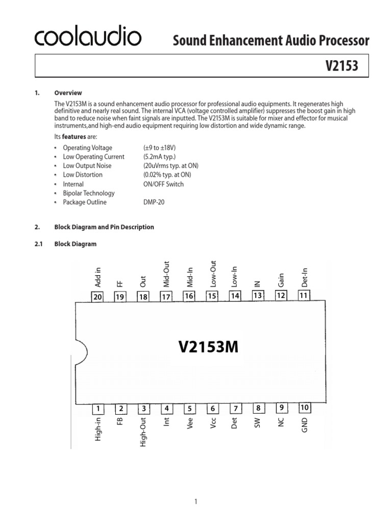 Coolaudio V2153M Datasheet | PDF | Decibel | Amplifier