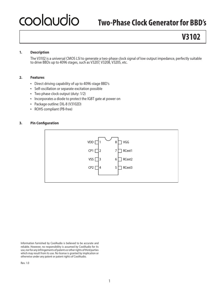 Two-Phase Clock Generator For BBD's V3102: 1. Description | PDF ...