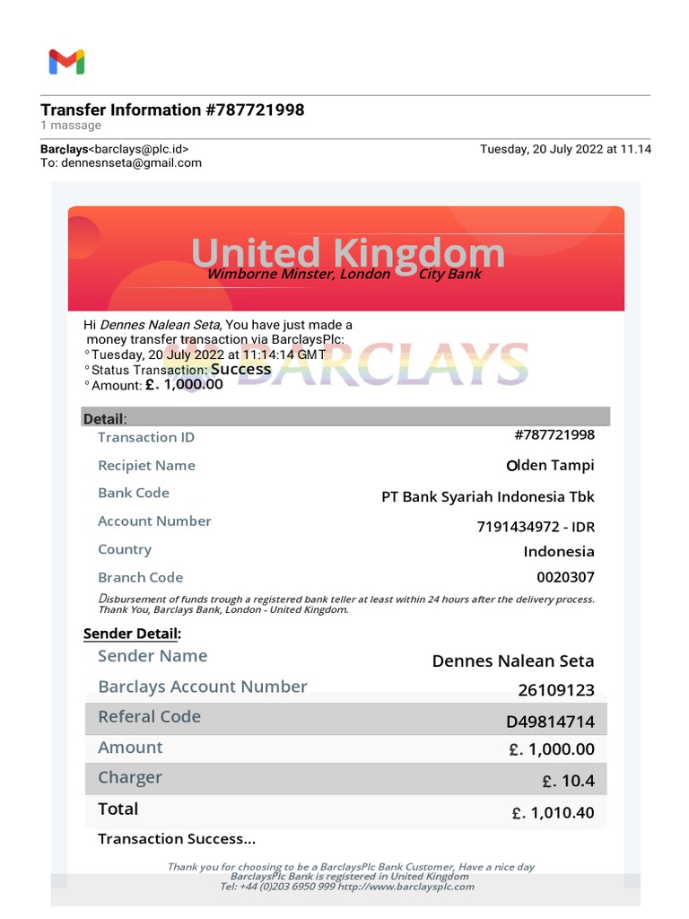 Barclays Bank Invoice Transfer | PDF | Business | Banks