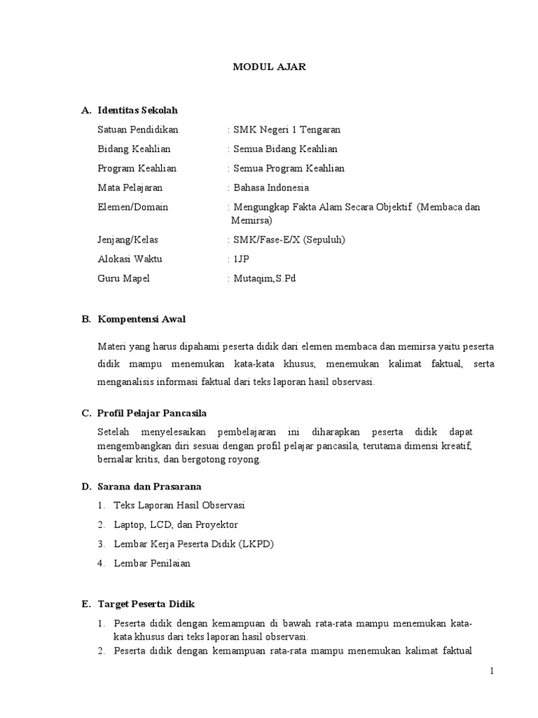Modul Tema 1 (Membaca Dan Memirsa) | PDF