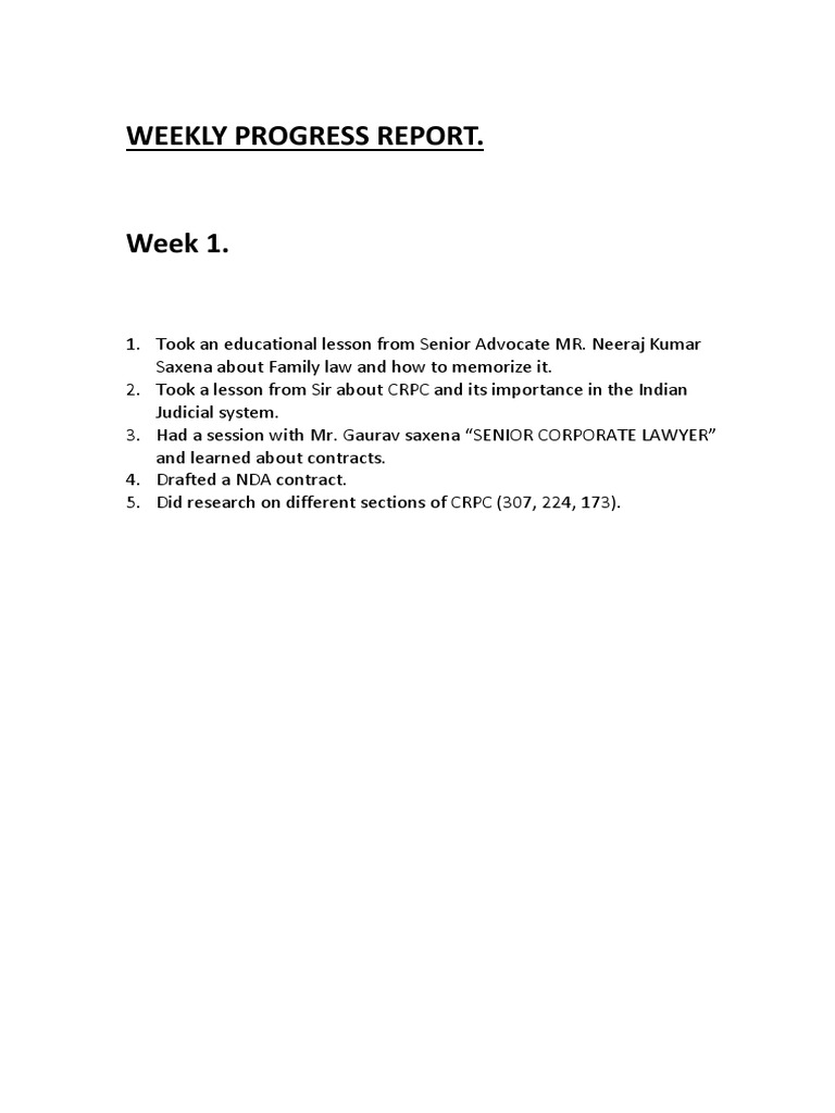 Weekly Progress Report (w1) | PDF