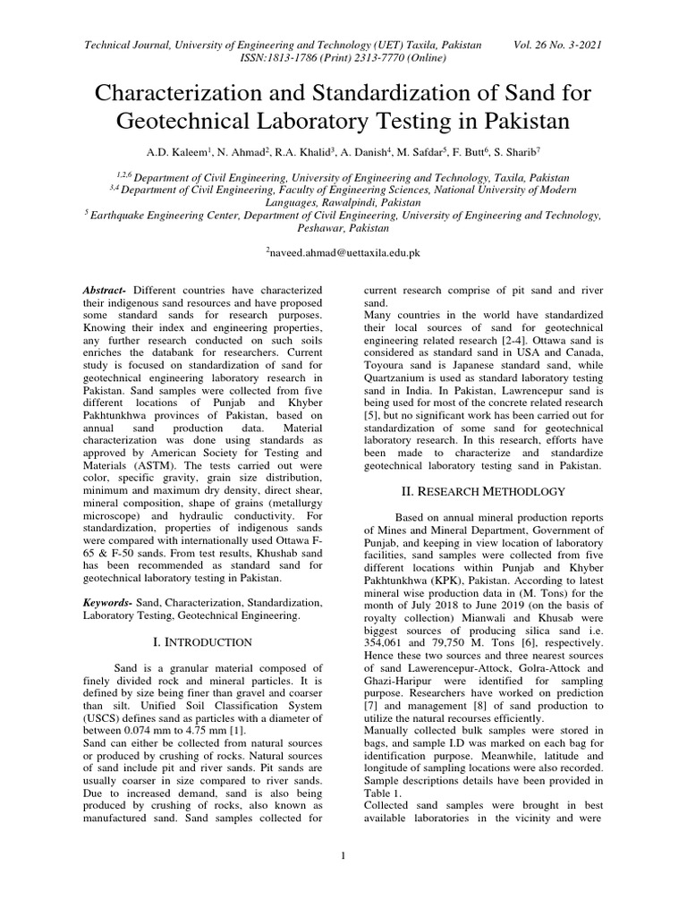 Standardizing Sand for Geotechnical Testing | PDF | Sand | Density