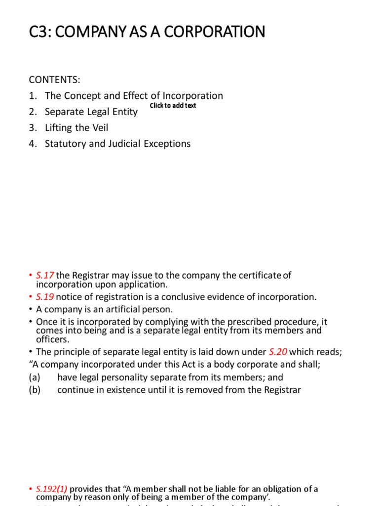 Law485 c3 Company As A Corporation | PDF | Legal Liability | Corporations