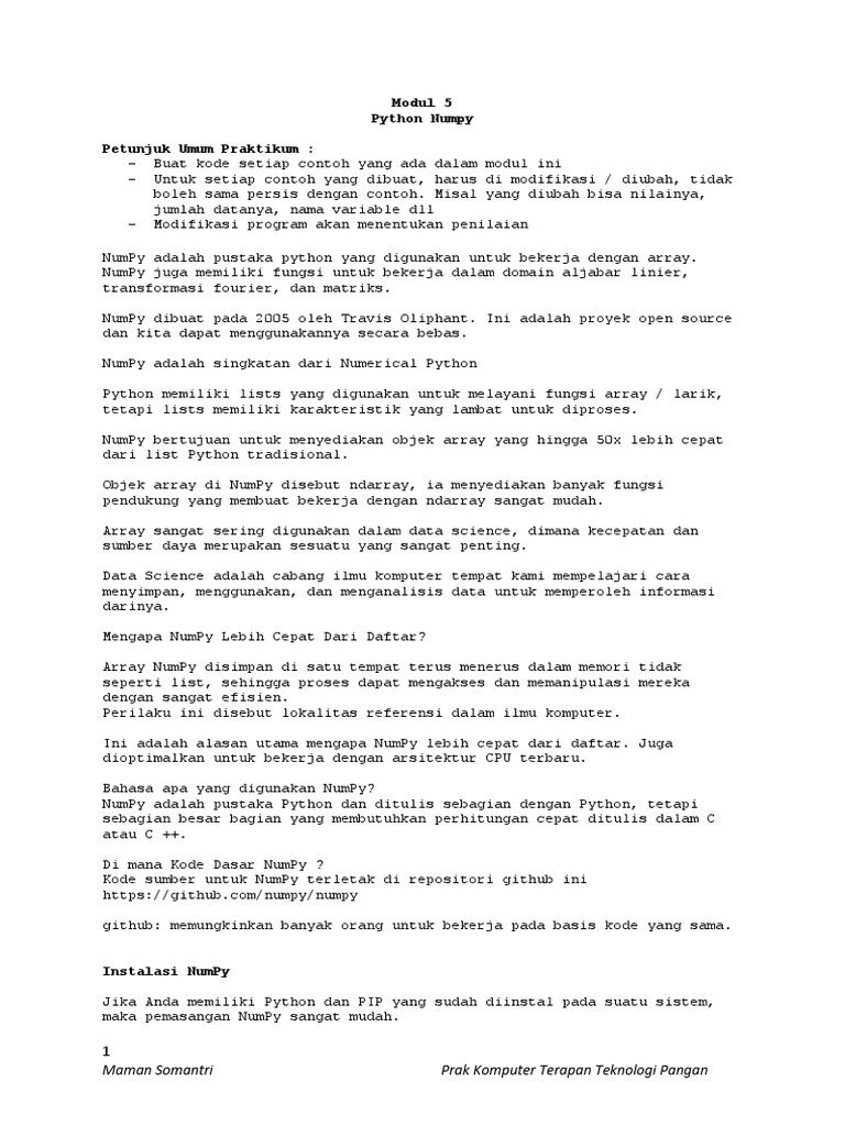 Panduan Praktikum NumPy untuk Python | PDF | Metode & Bahan Ajar | Teknologi & Rekayasa