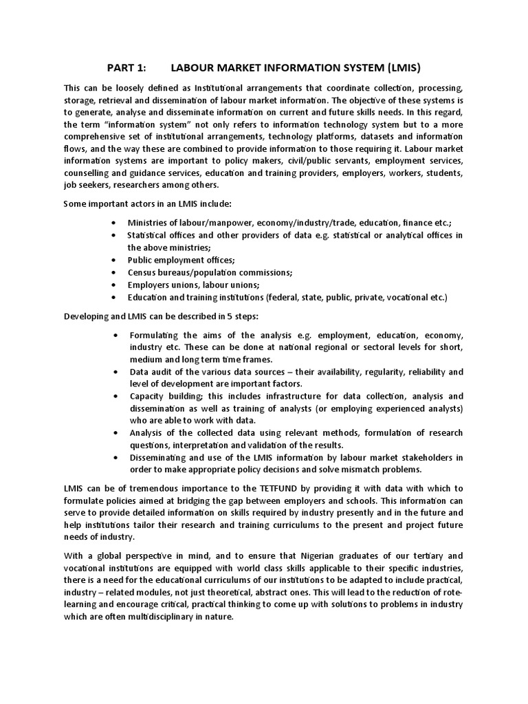 LABOUR MARKET INFORMATION SYSTEM Compilation | PDF | Labour Economics ...