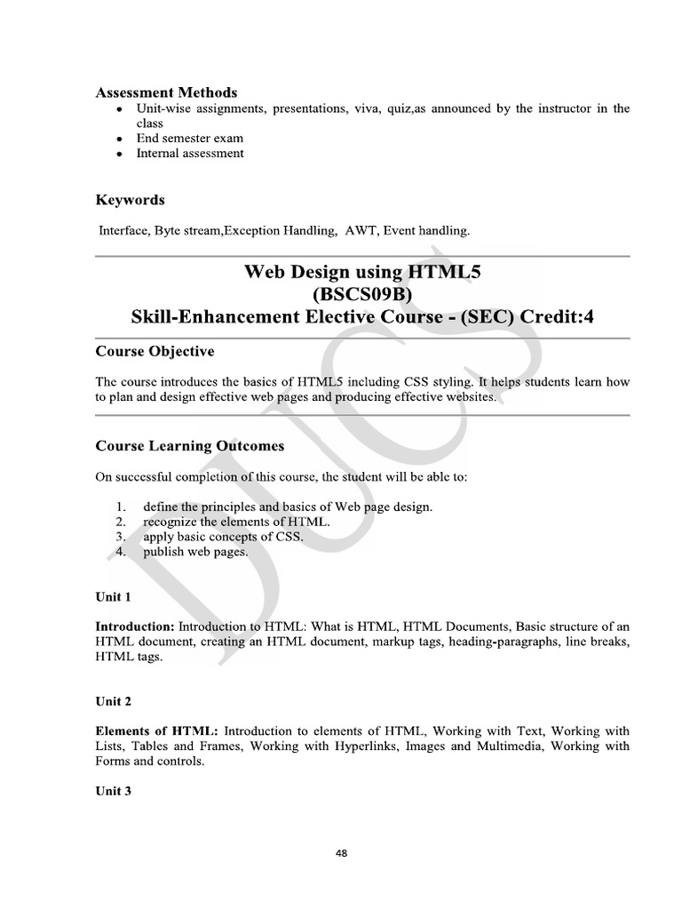 HTML Syllabus Semester 517262626 | PDF