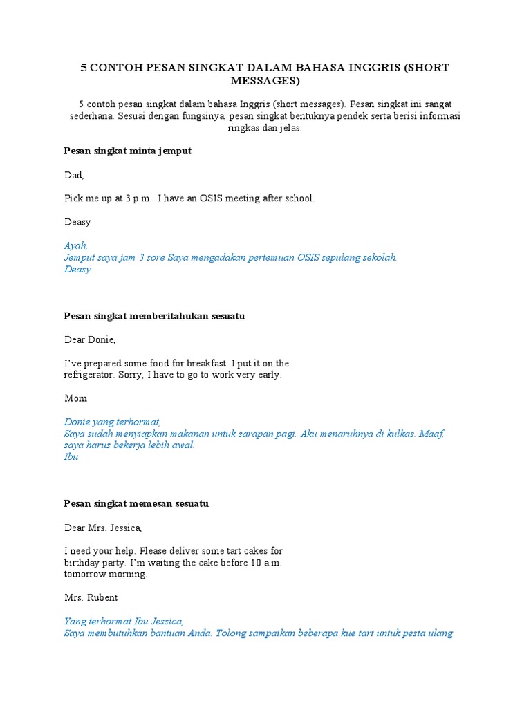 5 Contoh Pesan Singkat Dalam Bahasa Inggris | PDF
