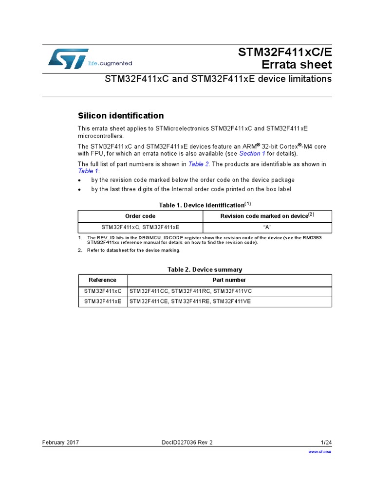 STM32F411xC/E Errata Sheet | PDF | Arm Architecture | Computing
