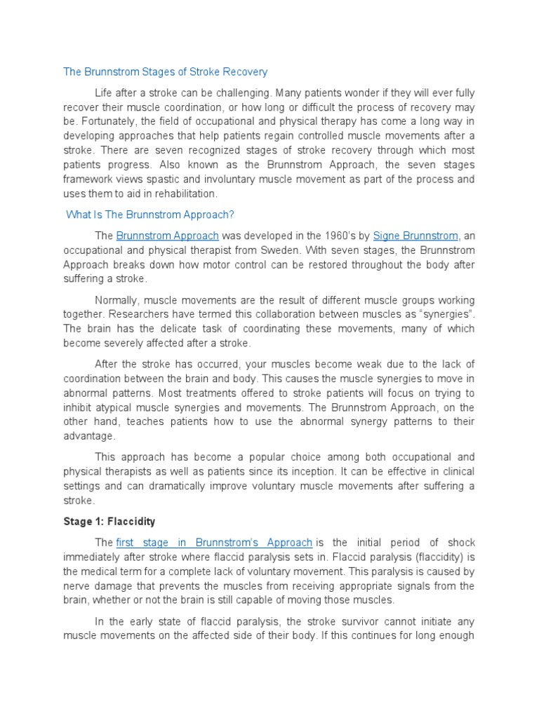 The Brunnstrom Stages of Stroke Recovery | PDF | Anatomical Terms Of ...