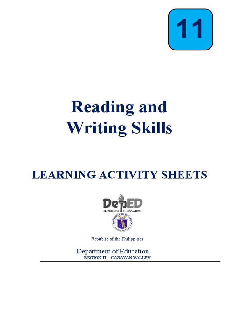 Reading and Writing Skills: Learning Activity Sheets | Download Free ...