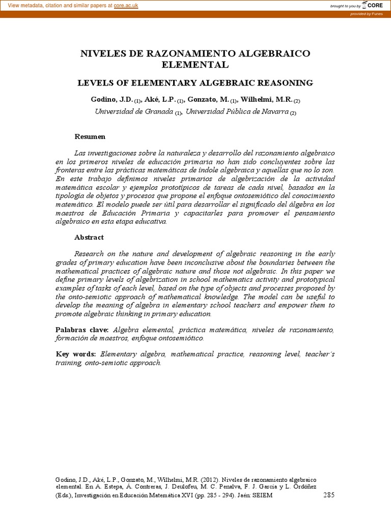 Niveles de Razonamiento Algebraico | PDF | Ecuaciones | Función ...