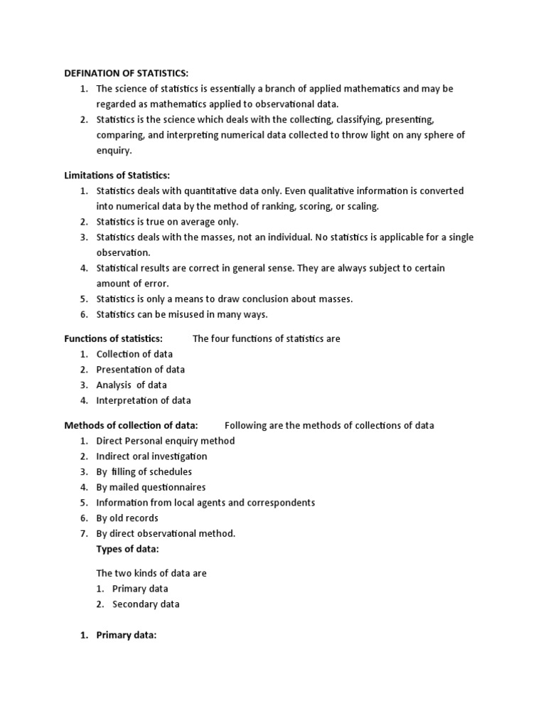 Statistics I Full Notes | PDF | Sampling (Statistics) | Mean