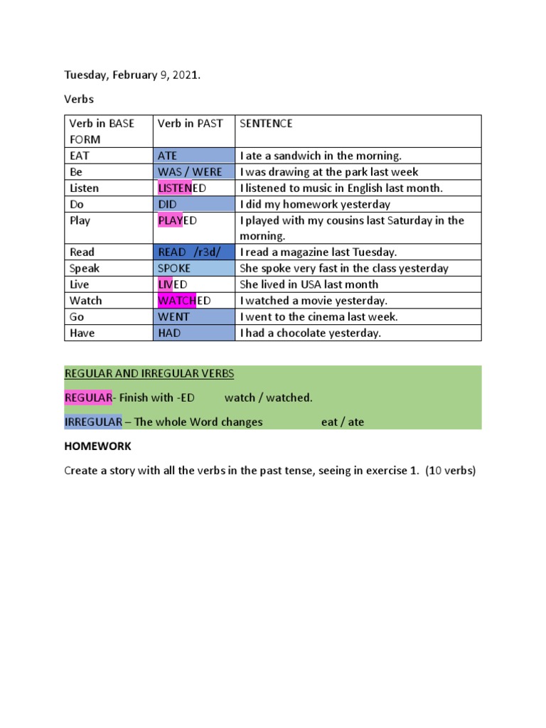 Verbs Regular - Irregular | PDF | Language Arts & Discipline