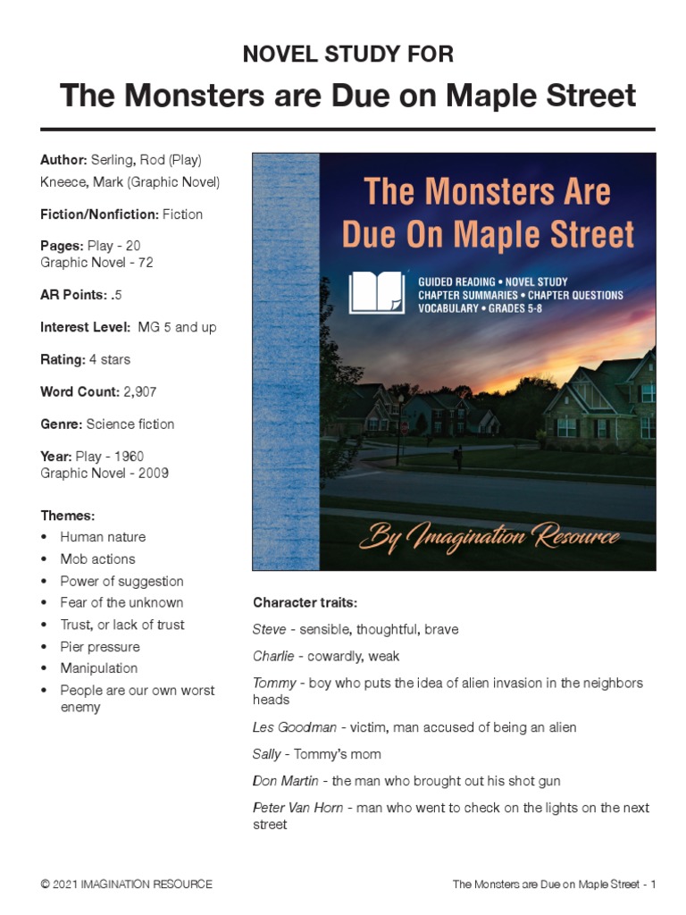 The Monsters Are Due On Maple Street: Novel Study For | PDF