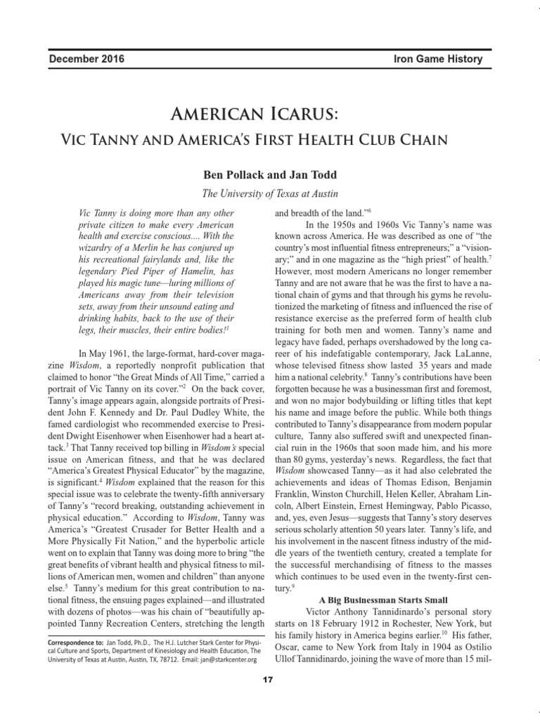 American Icarus:: Vic Tanny and America's First Health Club Chain | PDF ...