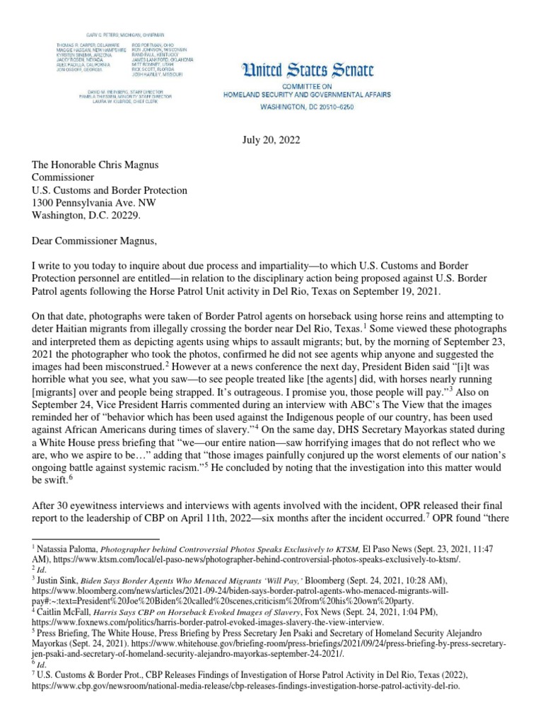 Sen. Lankford Letter to CBP Chief Magnus | PDF | U.S. Customs And ...