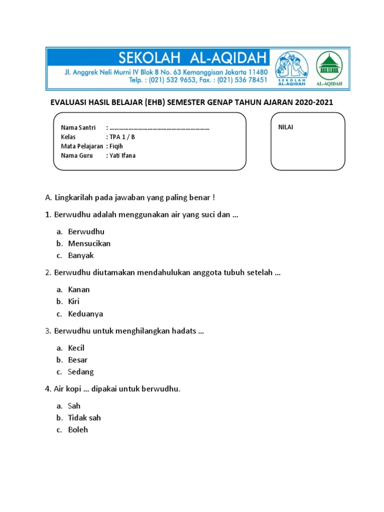 Soal Tahsinul Kitabah TPA 2021 | PDF