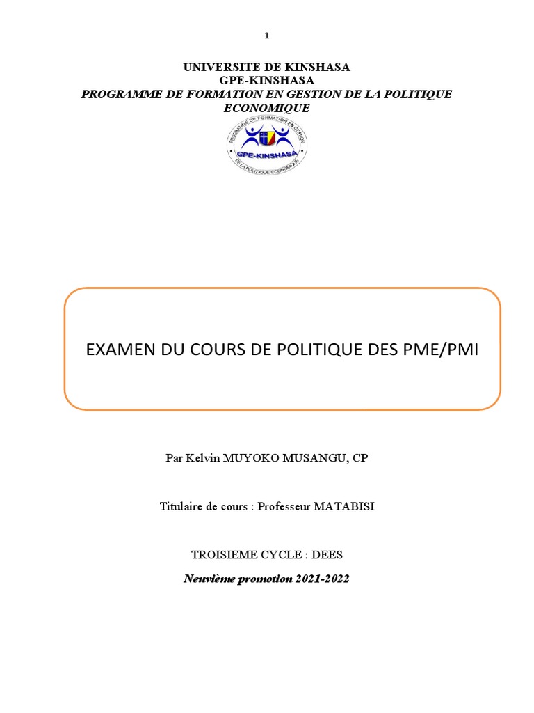 Examen Kelvin PME | PDF | Banques | Entrepreneuriat
