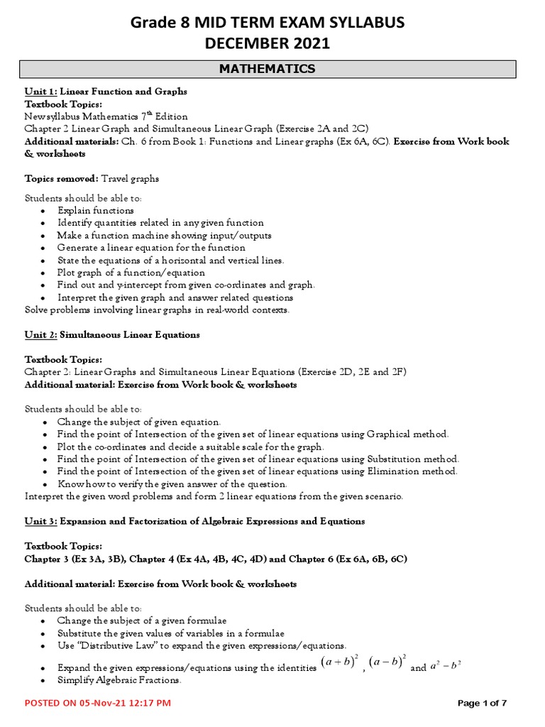 Grade 8 Mid-Term Exam Syllabus: An Overview of Key Content Areas and ...