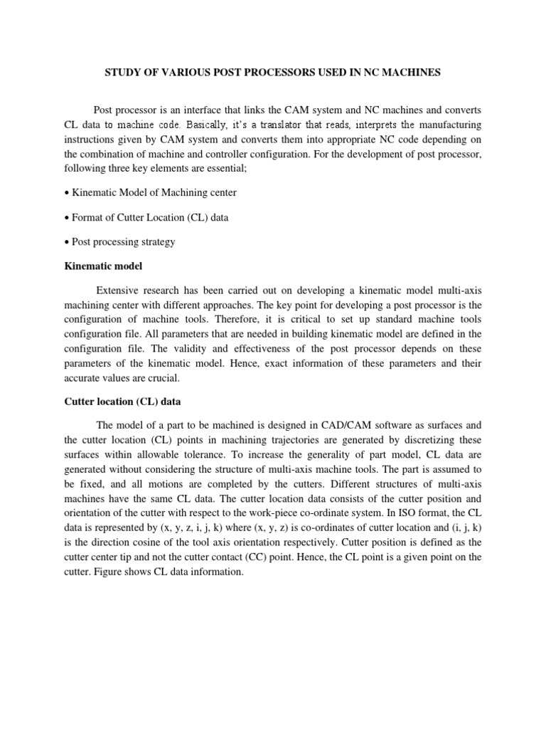 Study of Various Post Processors Used in NC Machines | PDF | Kinematics ...