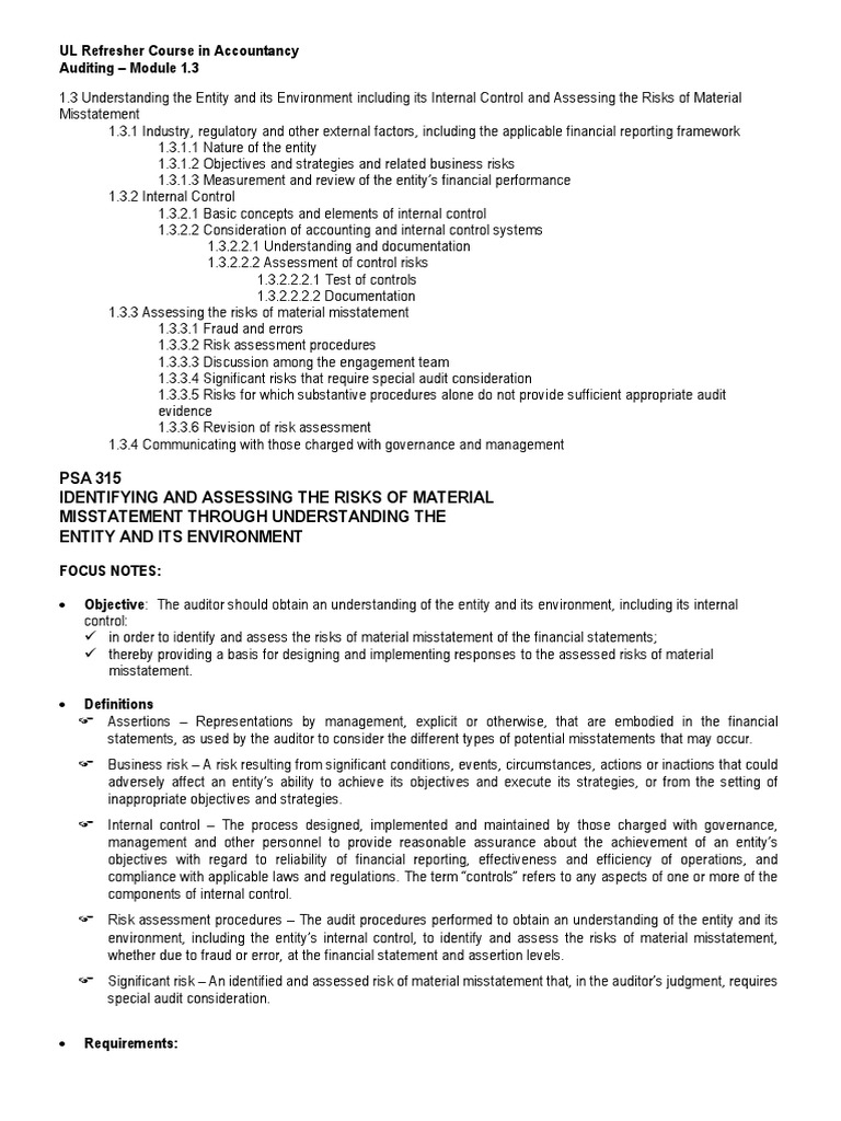 Module 1.3 Understanding The Entity and Its Environment Including IC ...