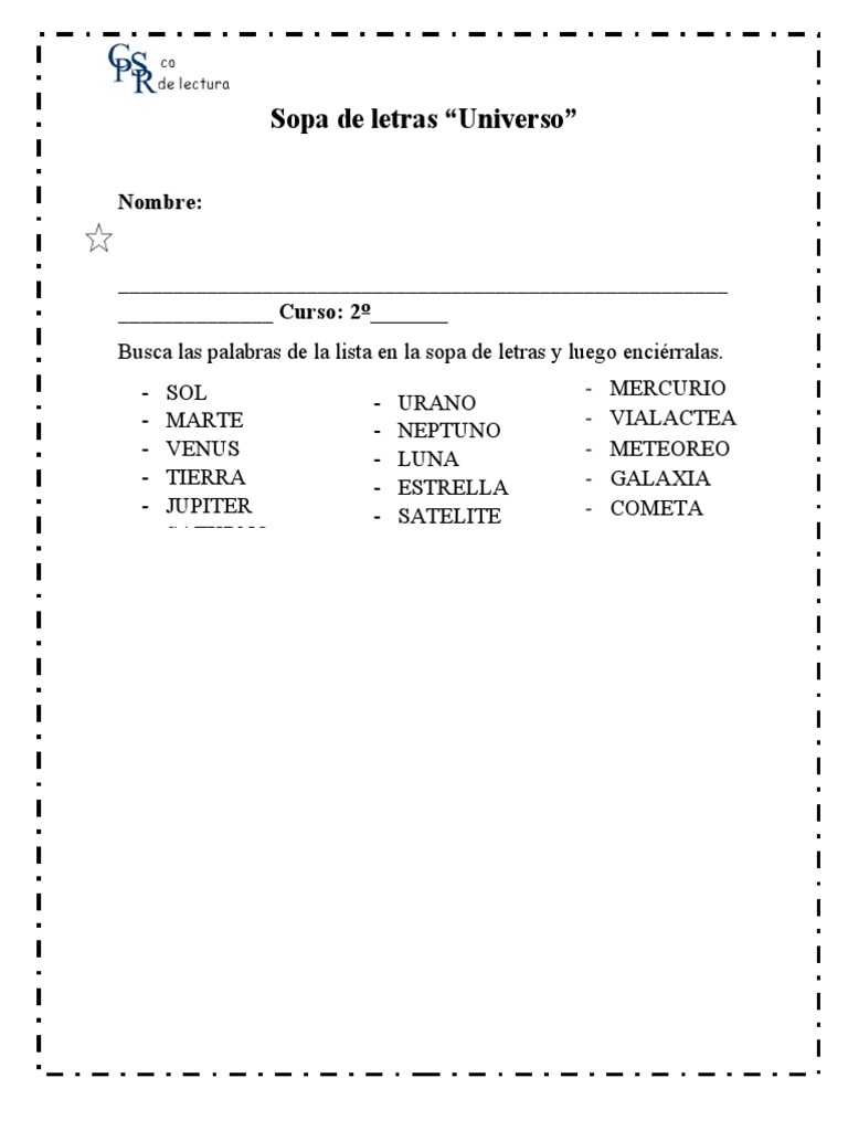Sopa de Letras del Universo para Niños | PDF