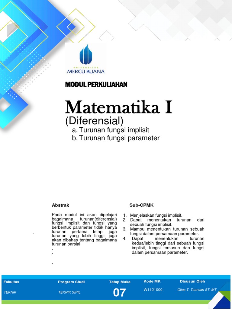 Modul 7 Matematika 1 Oties T. Tsarwan | PDF