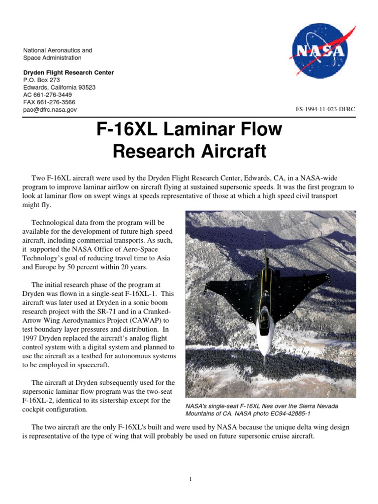 NASA Facts F-16XL Laminar Flow Research Aircraft | PDF | Armstrong ...