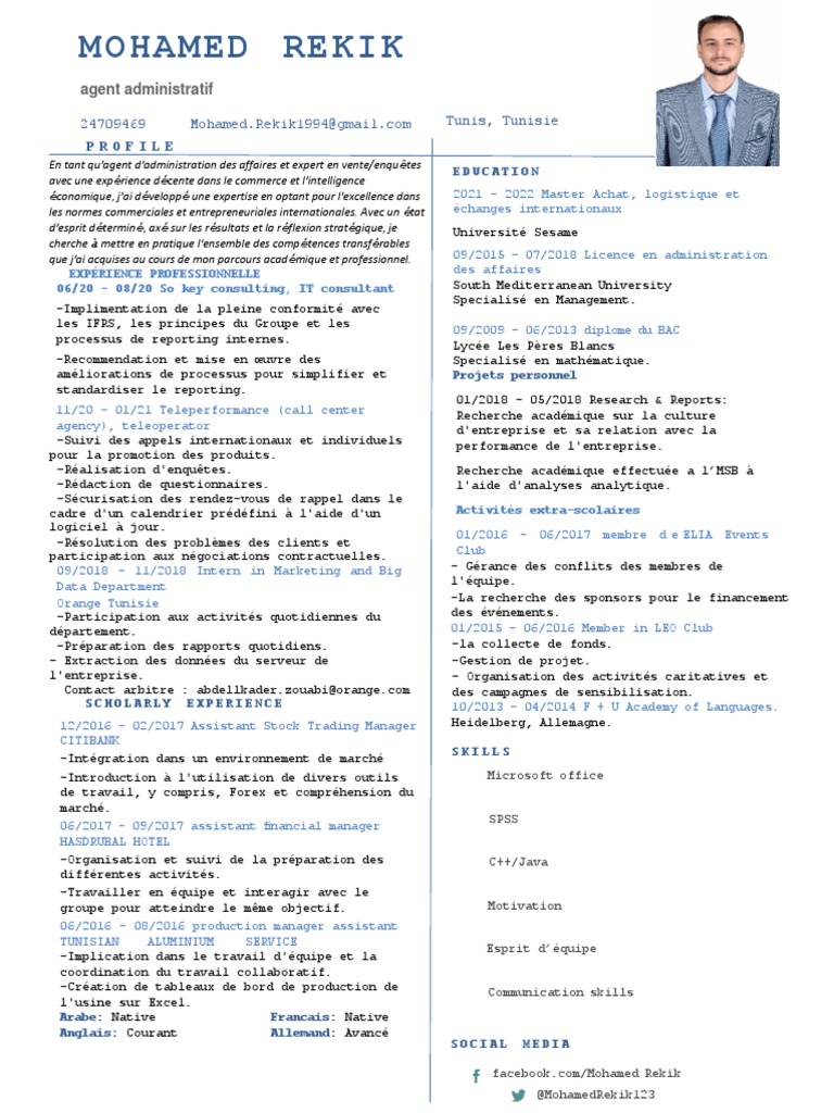 CV Mohamed Rekik | PDF | Business | Économie