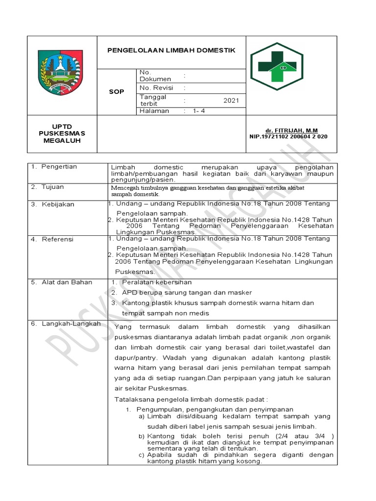 SOP Limbah Domestik | PDF