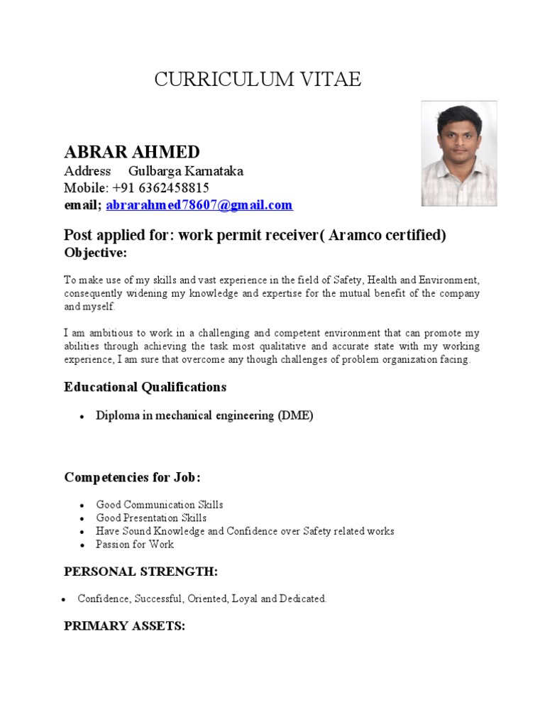 WORK PERMIT RECEIVER RESUME Latest | PDF