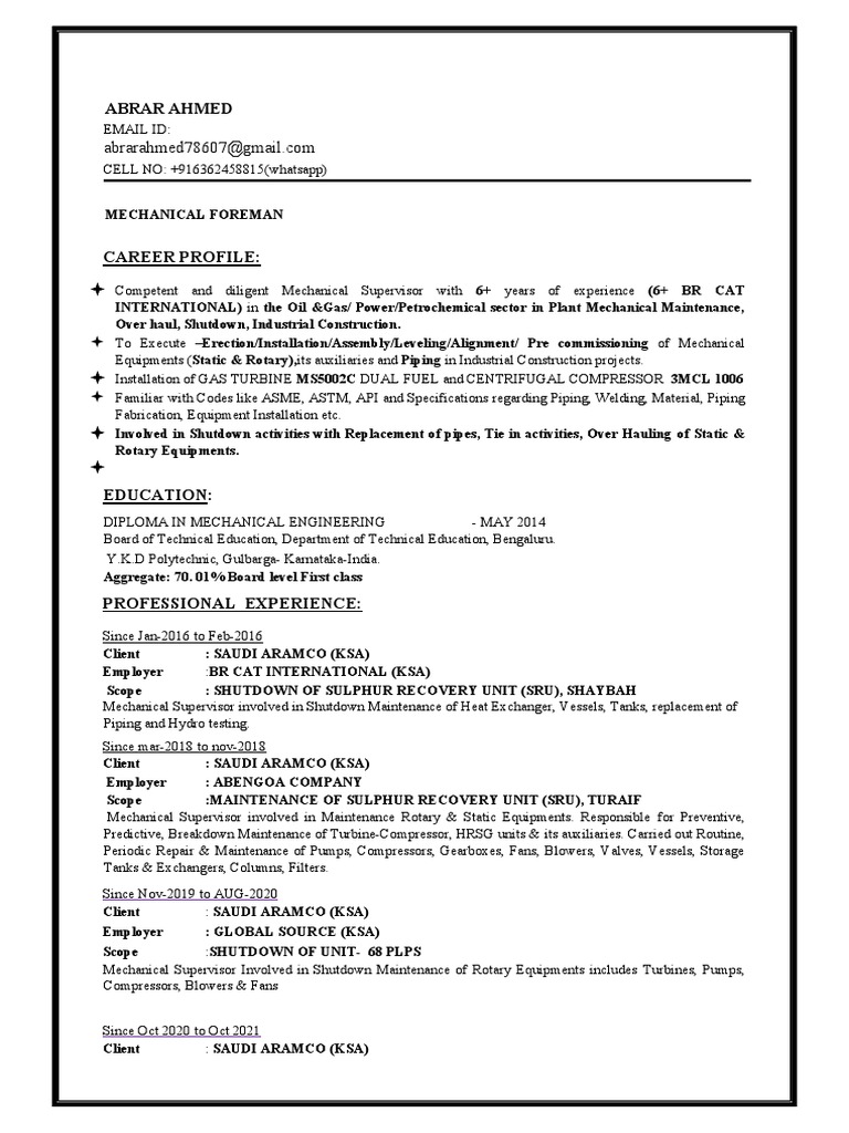Abrar Ahmed CV | Download Free PDF | Pump | Boiler