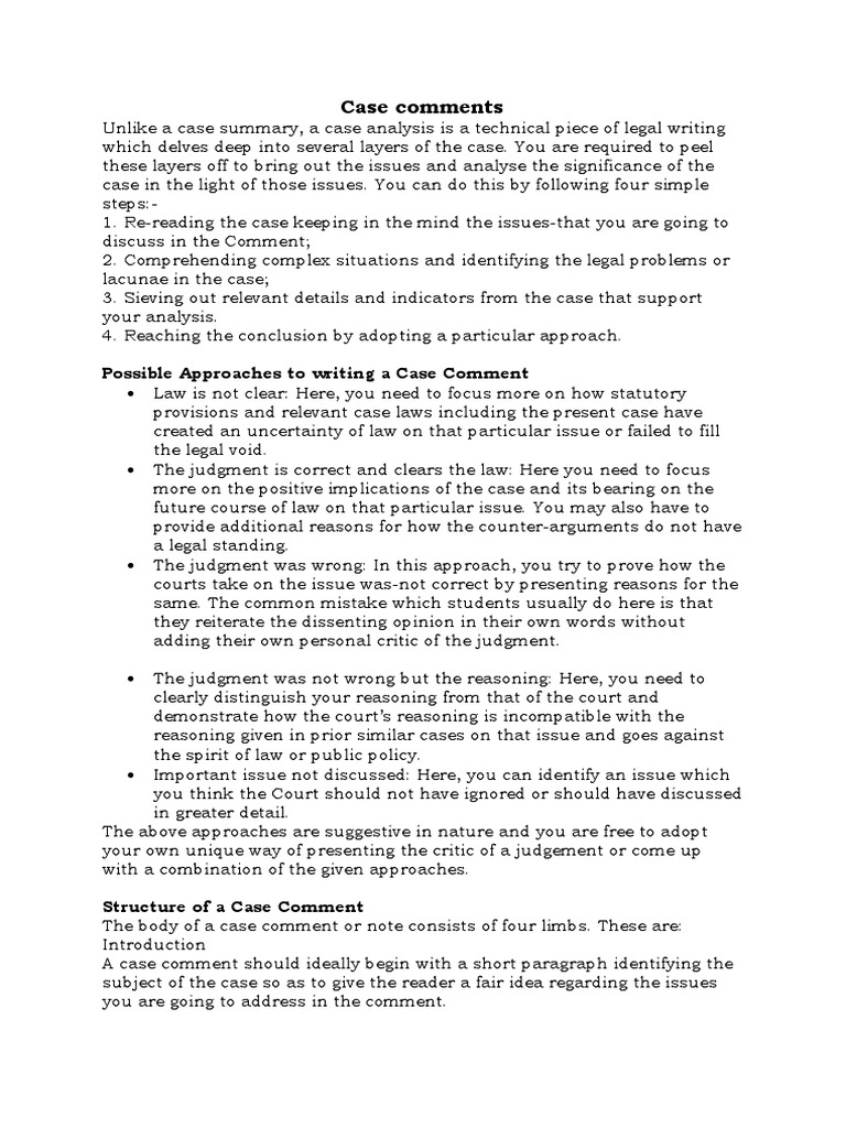 Case Comments: Possible Approaches To Writing A Case Comment | PDF ...