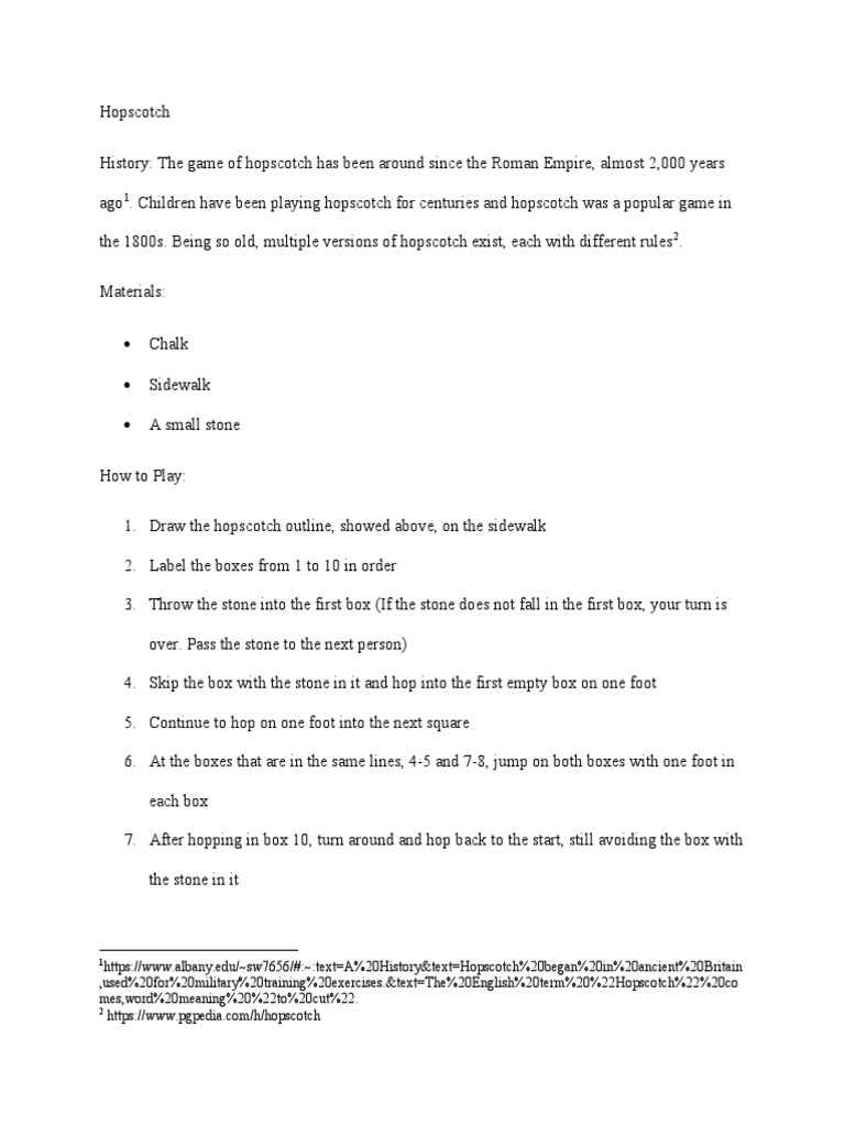 Hopscotch: Rules and History Explained | PDF