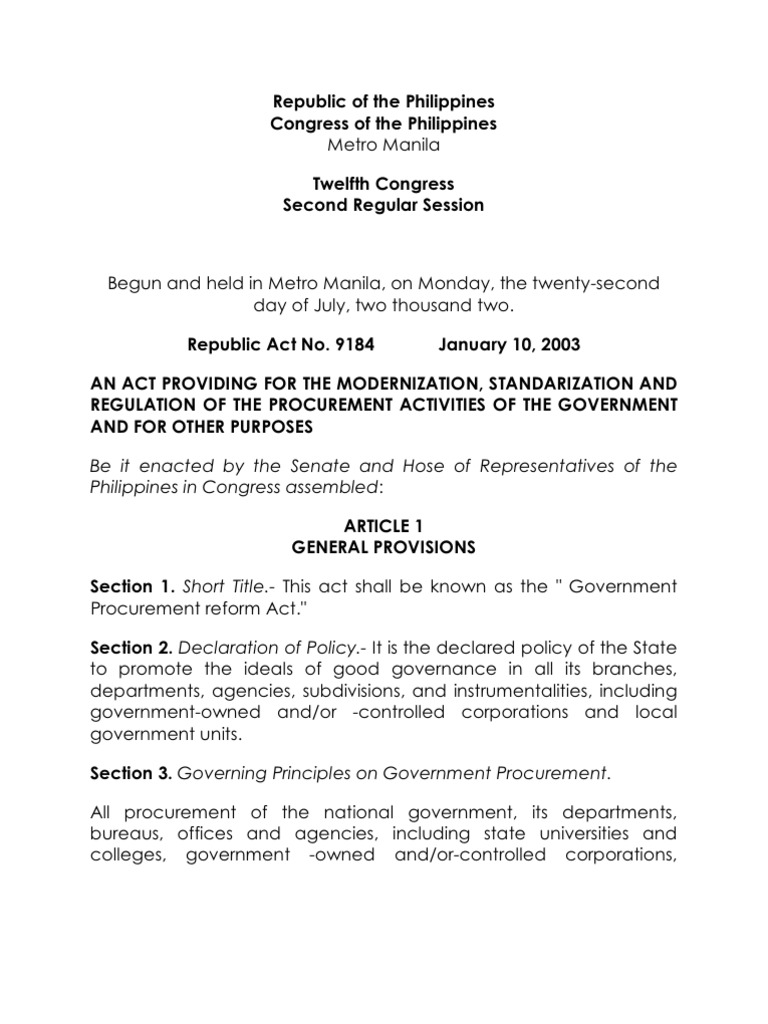 RA 9184 | Procurement | Arbitration