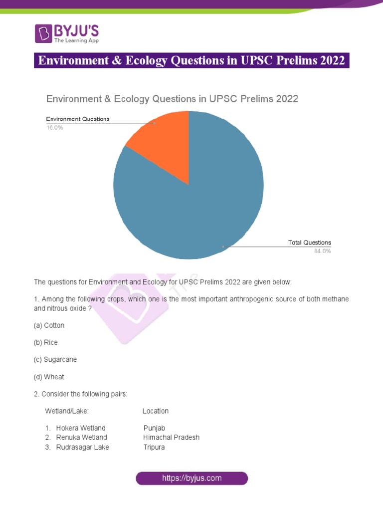 Environment & Ecology Questions in UPSC Prelims 2022 | PDF | Wetland ...