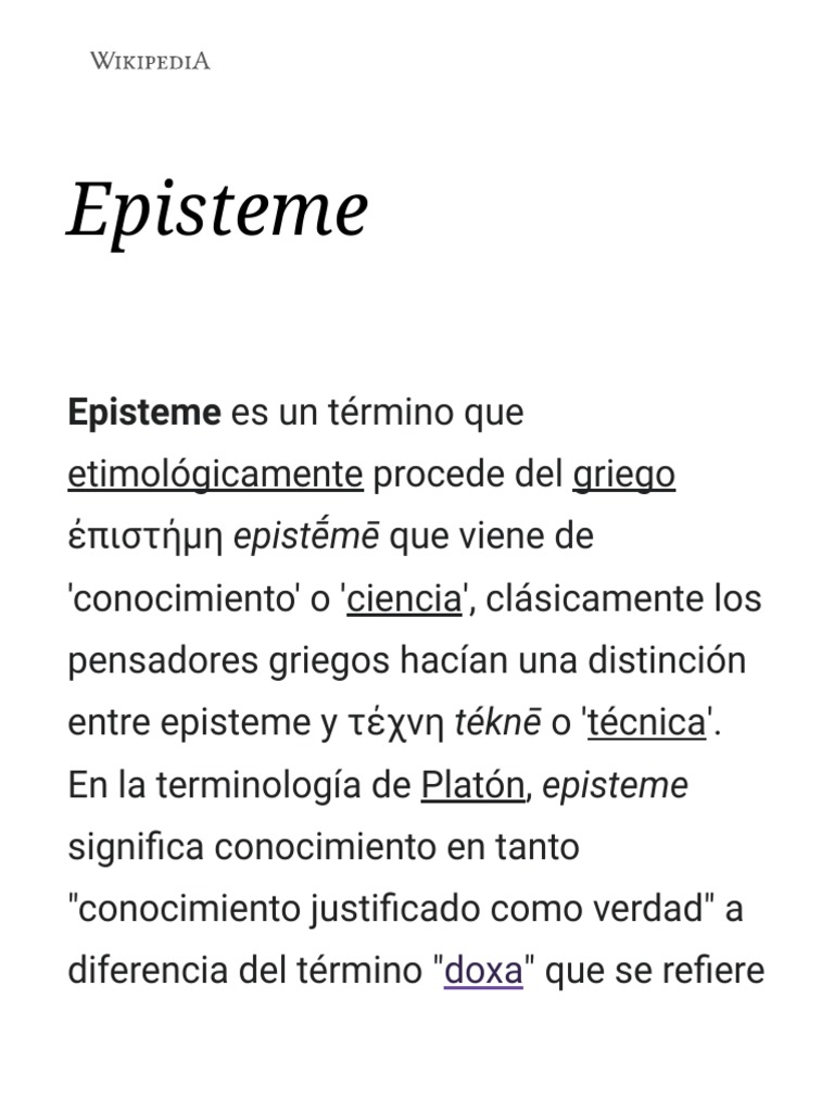 Episteme - Wikipedia, La Enciclopedia Libre | PDF | Epistemología ...