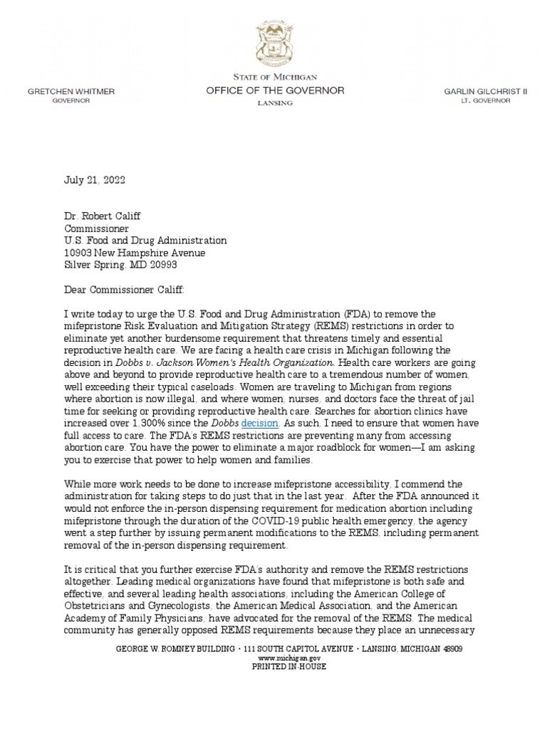 FDA Letter (With Signature) | PDF | Food And Drug Administration | Abortion