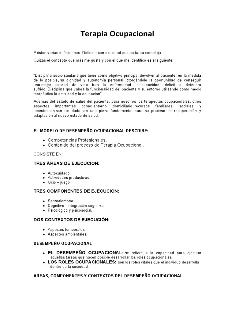 GENERALIDADES de Terapia Ocupacional - Sem 1. | PDF | Terapia ...