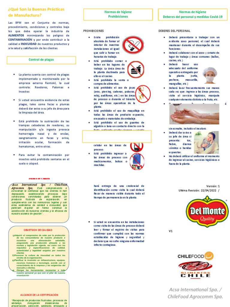 TRIptico BPM en Español 2022 OK | PDF | Calidad (comercial)