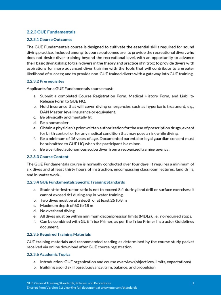 GUE Fundamentals Standards v9.2 | PDF | Scuba Diving | Underwater Diving